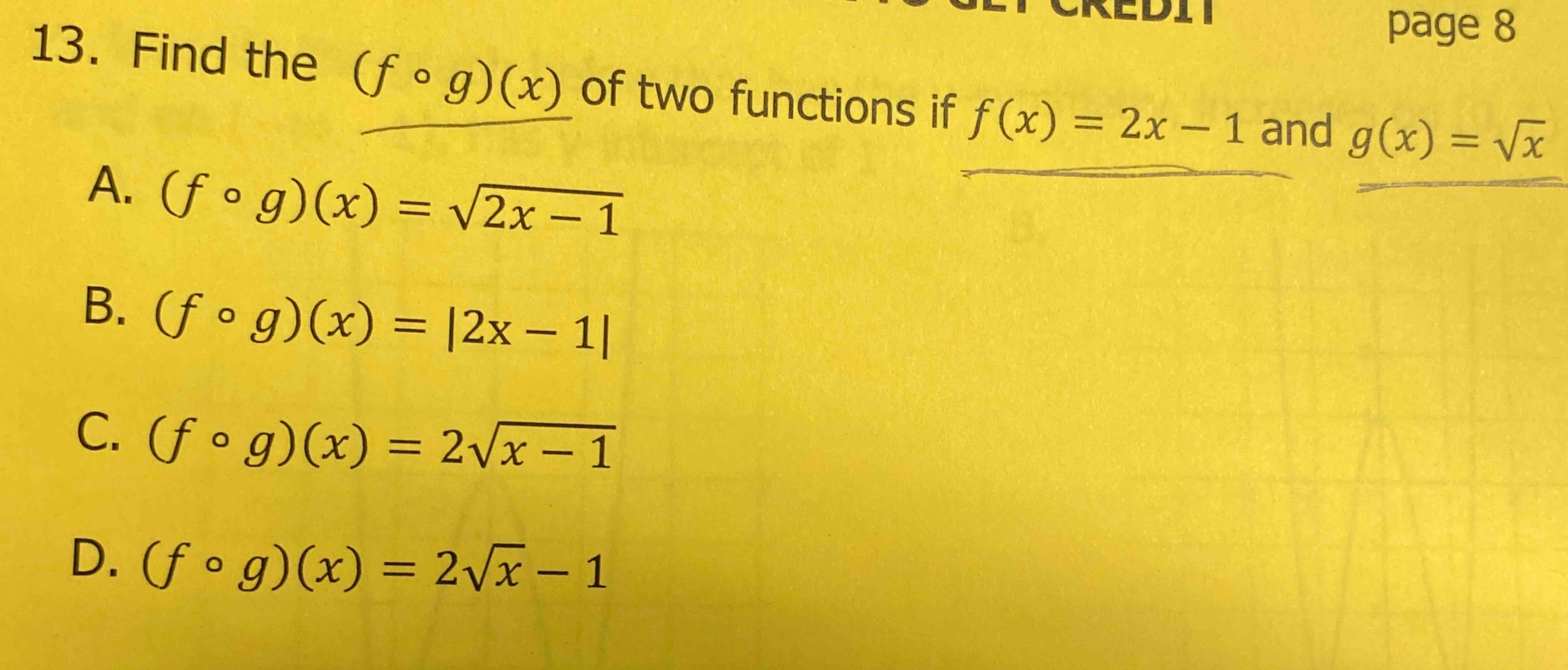 Solved Find The F G X of Two Functions If F X 2x 1 and