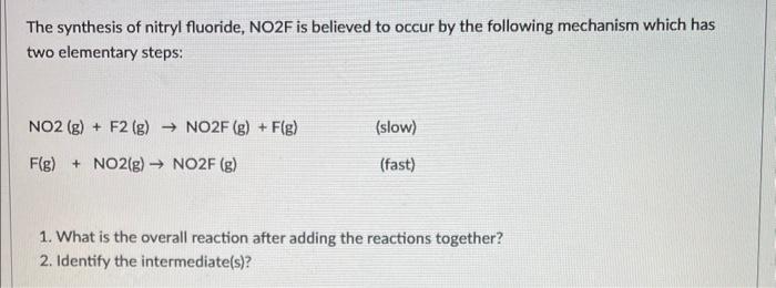 Solved The synthesis of nitryl fluoride, NO2 F is believed | Chegg.com