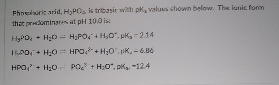 Solved Phosphoric acid, H3PO4, is tribasic with pk, values | Chegg.com