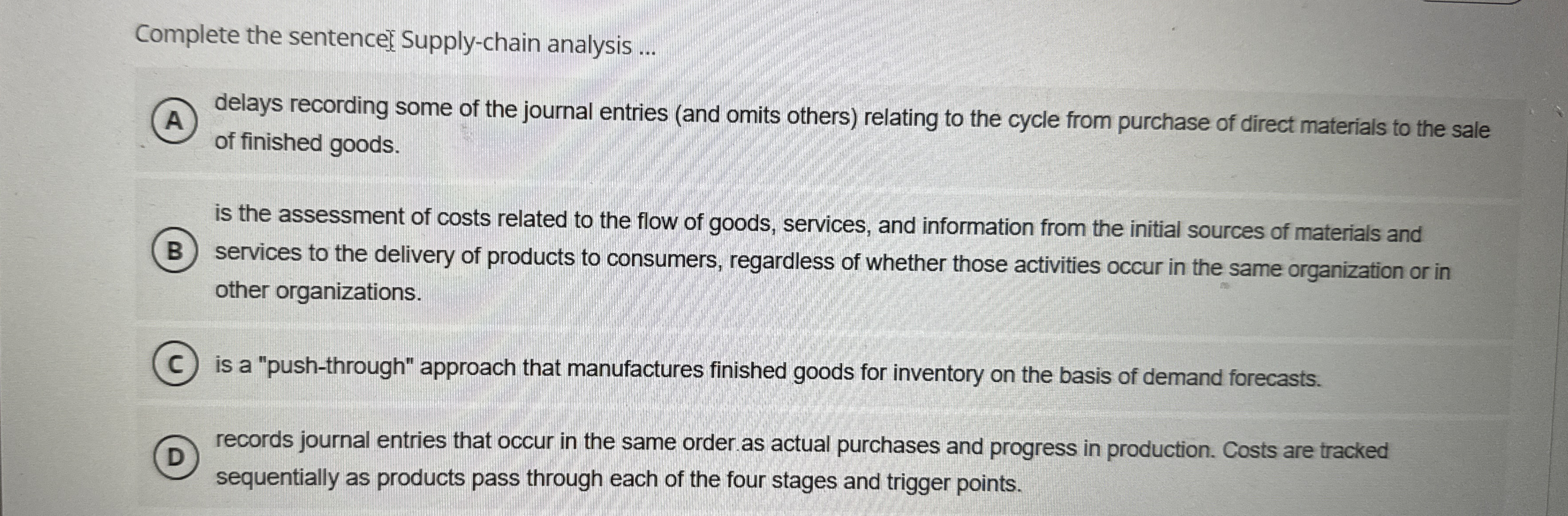 Solved Complete the sentence[ ﻿Supply-chain analysis | Chegg.com