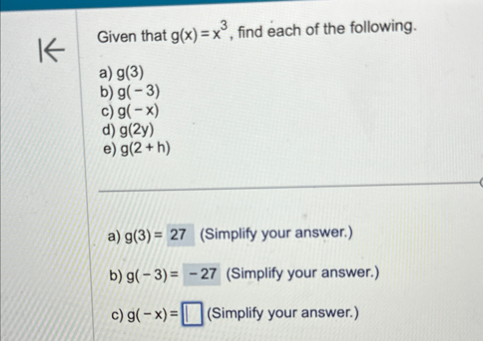 Solved Given that g(x)=x3, ﻿find each of the | Chegg.com