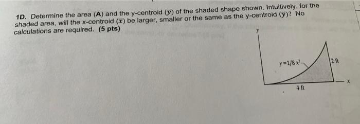 Solved 1D. Determine the area (A) and the y-centroid (yˉ) of | Chegg.com