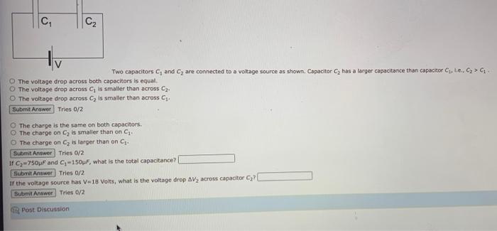 Solved Han Ha Two capacitors C, and Cy are connected to a | Chegg.com