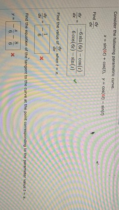 Solved Consider the following parametric curve. x= sin(6t) + | Chegg.com