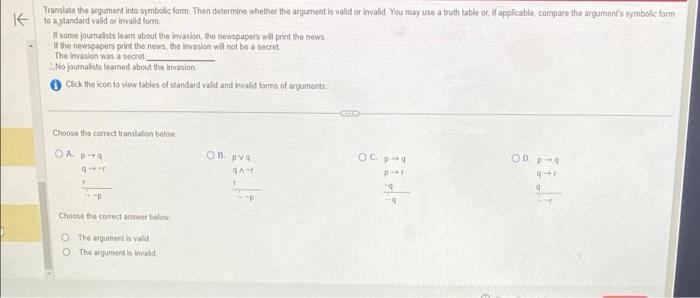Solved Translate the argument into symbolic form. Then | Chegg.com