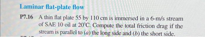 Solved Laminar flat-plate flow P7.16 A thin flat plate 55 by | Chegg.com