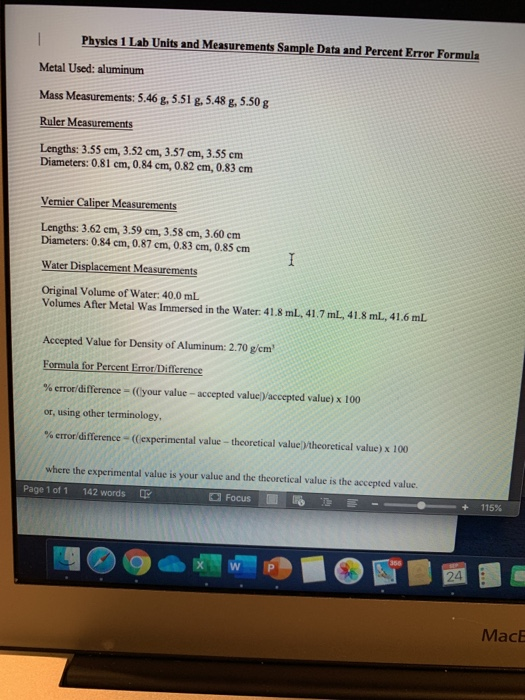 Solved 1 Physics 1 Lab Units and Measurements Sample Data | Chegg.com