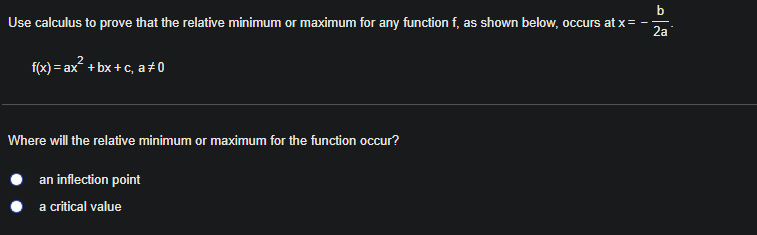 Solved Use calculus to prove that the relative minimum or | Chegg.com