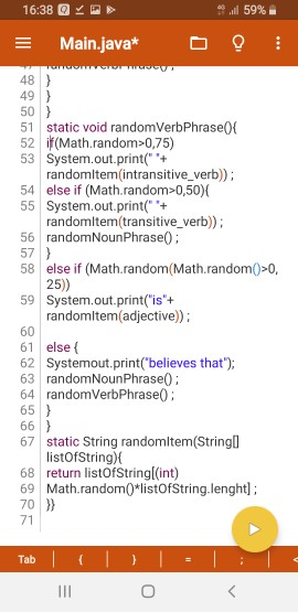 Solved 16:38 0 59% Main.java* 1 /* Name of the class has to | Chegg.com