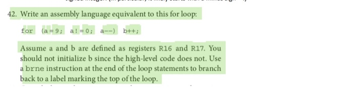 Solved 42. Write an assembly language equivalent to this for | Chegg.com