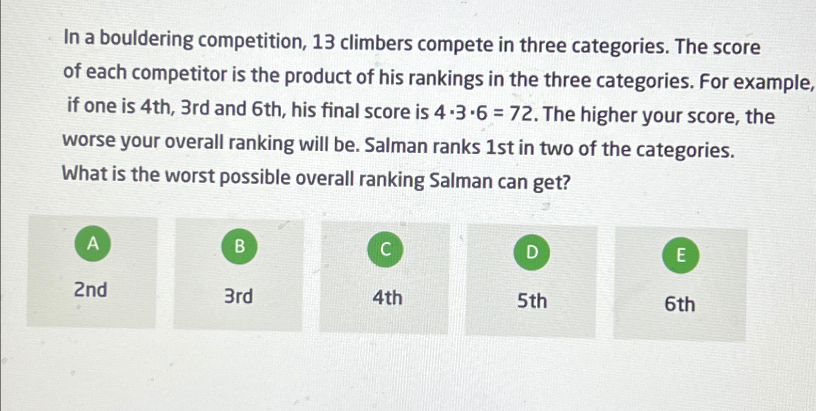 Solved In a bouldering competition, 13 ﻿climbers compete in | Chegg.com