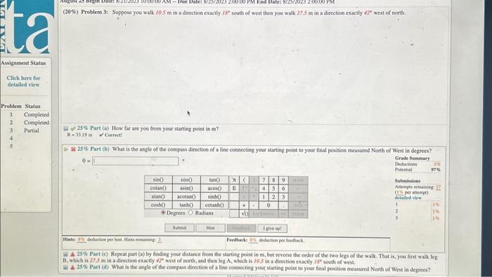 Solved (20\%) Problem 3t Suppose you walk 10.5 m in a | Chegg.com Solved (20\%) Problem 3t Suppose you walk 10.5 m in a | Chegg.com