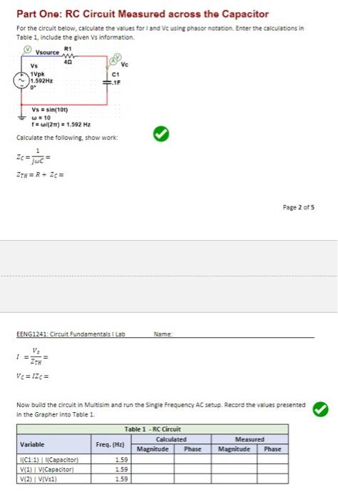 Solved Part One: RC Circuit Measured across the Capacitor | Chegg.com