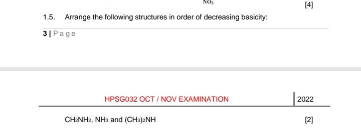 Solved 1.5. Arrange the following structures in order of | Chegg.com