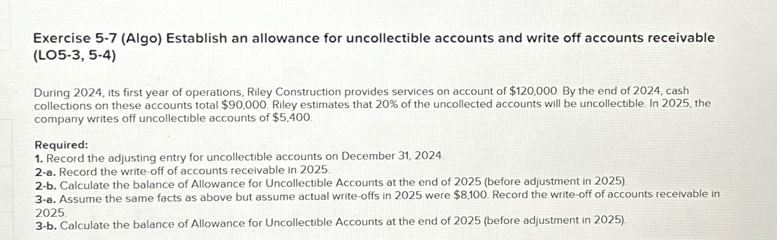 Solved Exercise 5-7 (Algo) ﻿Establish an allowance for | Chegg.com