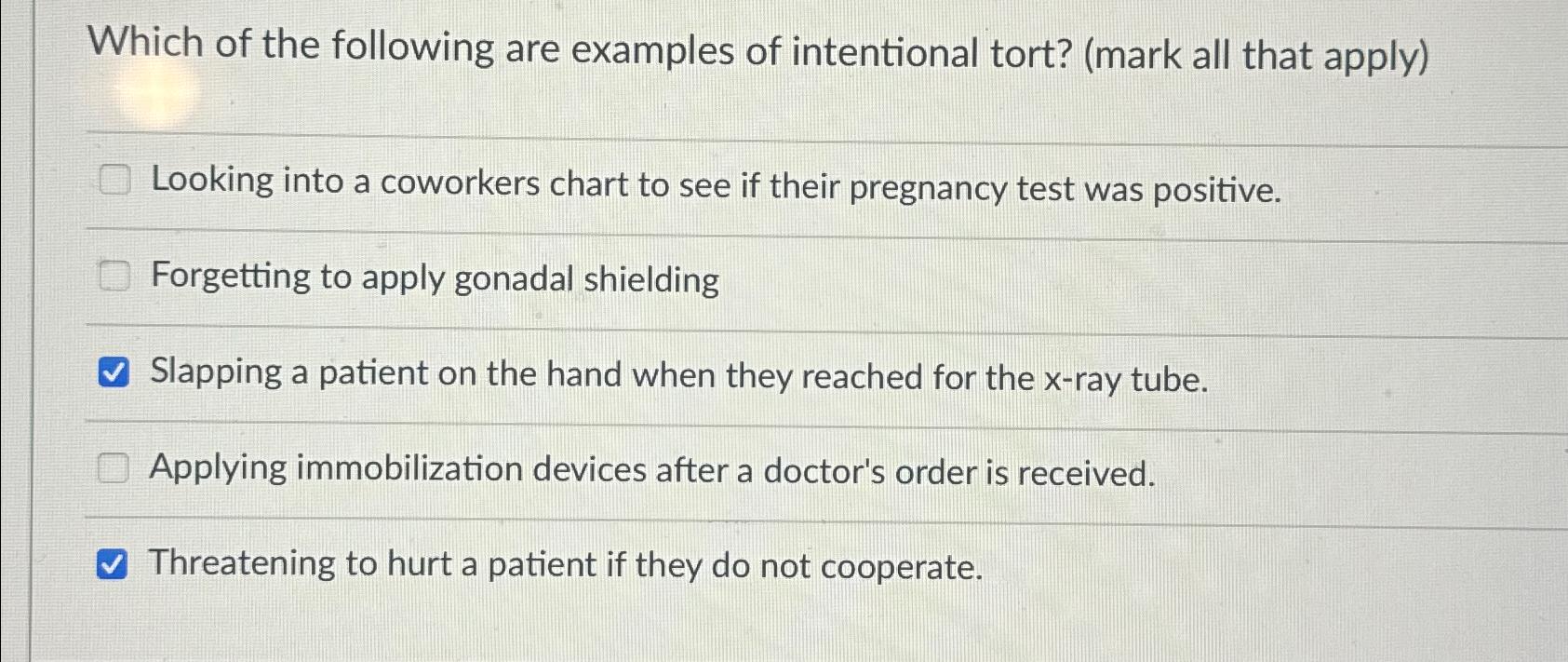 Solved Which of the following are examples of intentional | Chegg.com