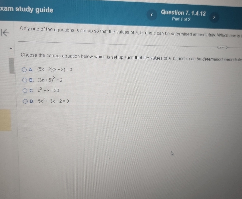 Solved xam study guideQuestion 7, 1.4.12Part 1 ﻿of 2Only one | Chegg.com