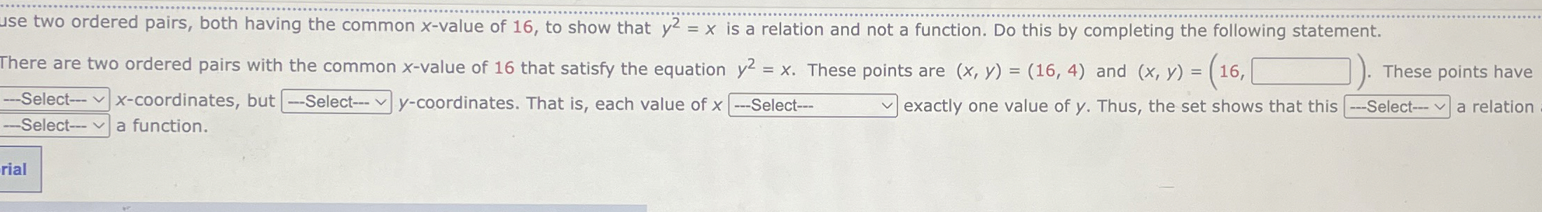 Solved use two ordered pairs, both having the common x-value | Chegg.com