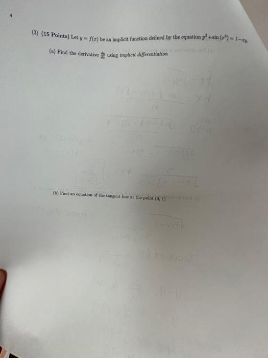 Solved (3) (15 Points) Let y=f(x) be an implicit function | Chegg.com