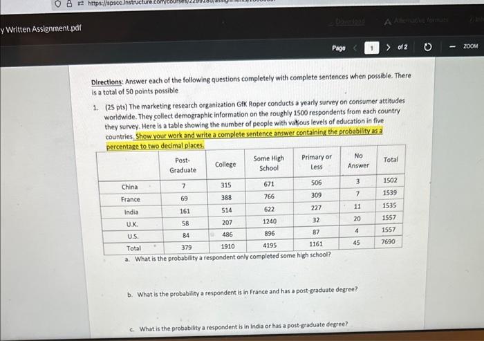 Solved Directions: Answer each of the following questions | Chegg.com