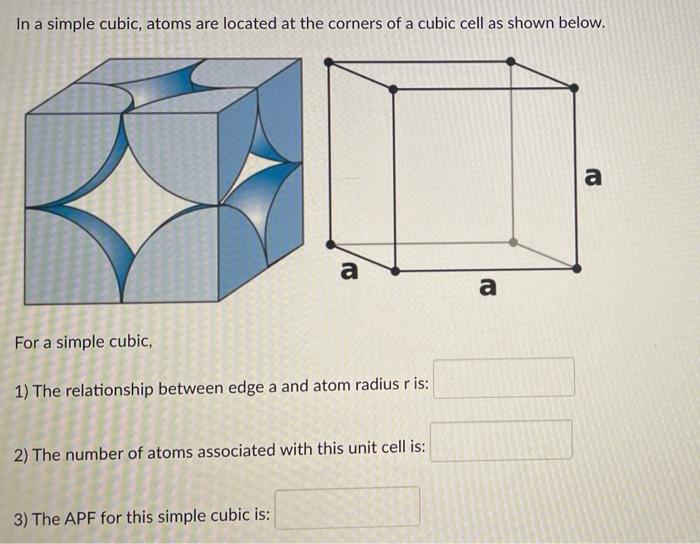 Solved In a simple cubic, atoms are located at the corners | Chegg.com