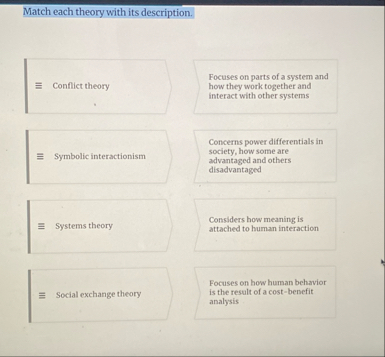 Solved Match each theory with its description.Focuses on | Chegg.com