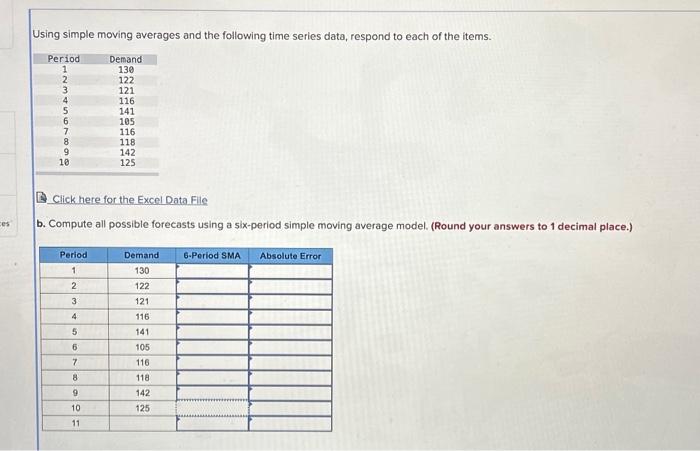 Solved Using simple moving averages and the following time | Chegg.com