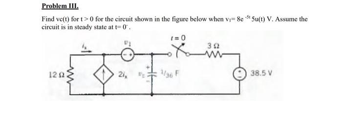 Solved Find vc(t) for t>0 for the circuit shown in the | Chegg.com