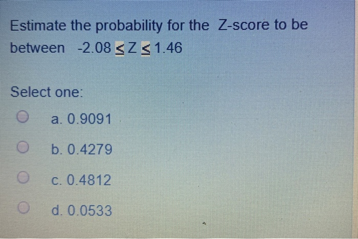 Solved Estimate the probability for the Z-score to be | Chegg.com