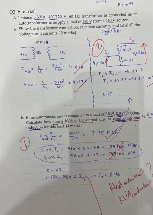 Solved Q2 [6 marks] A 1-phase 5kVA,460/120 V,60 Hz | Chegg.com