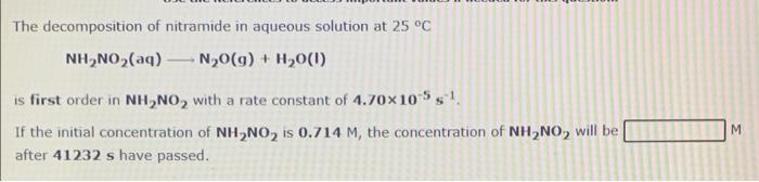 Solved The decomposition of nitramide in aqueous solution at | Chegg.com