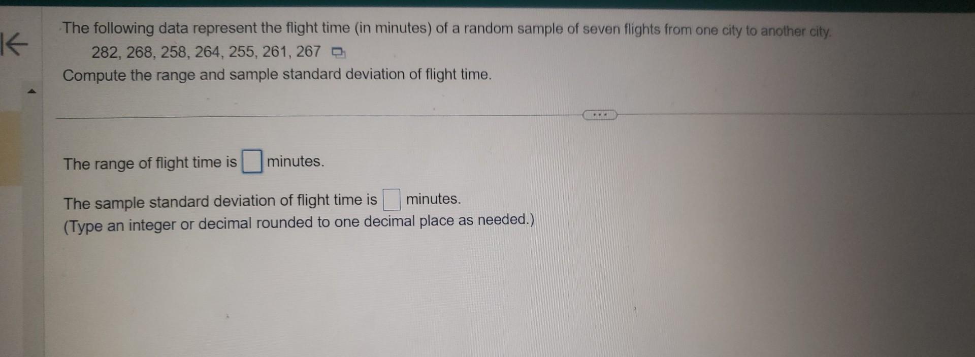 Solved The following data represent the flight time (in | Chegg.com