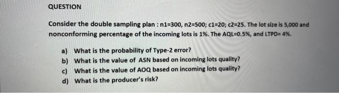 Solved Consider the double sampling plan : | Chegg.com