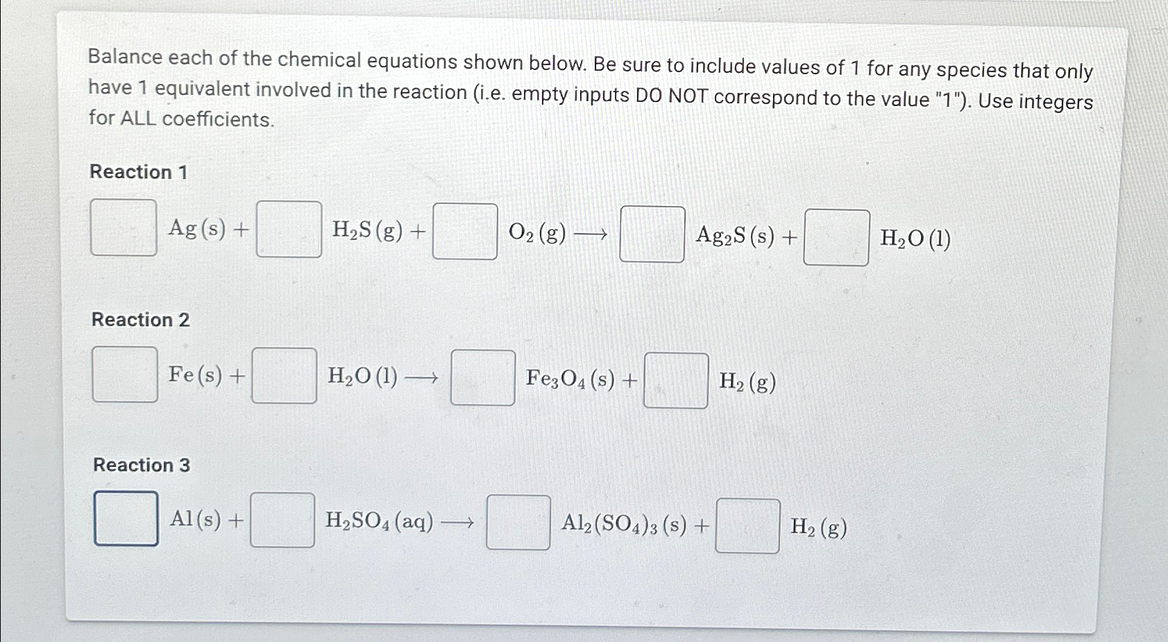 Solved Balance each of the chemical equations shown below. | Chegg.com