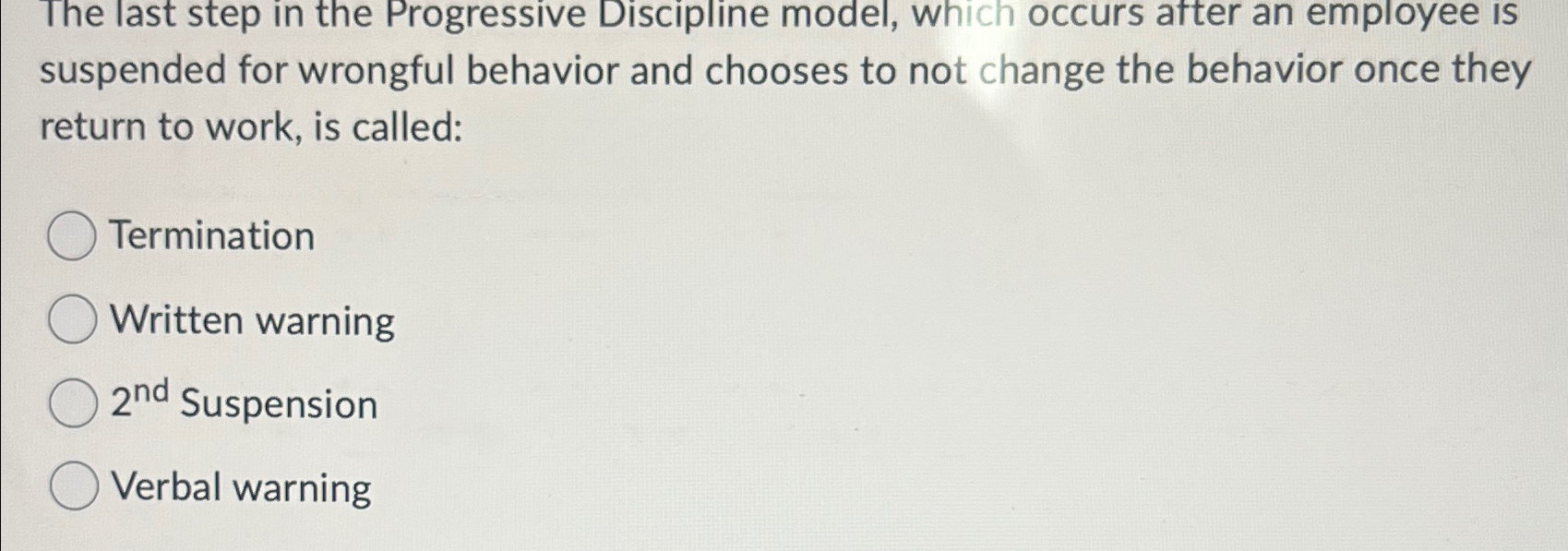 Solved The last step in the Progressive Discipline model, | Chegg.com