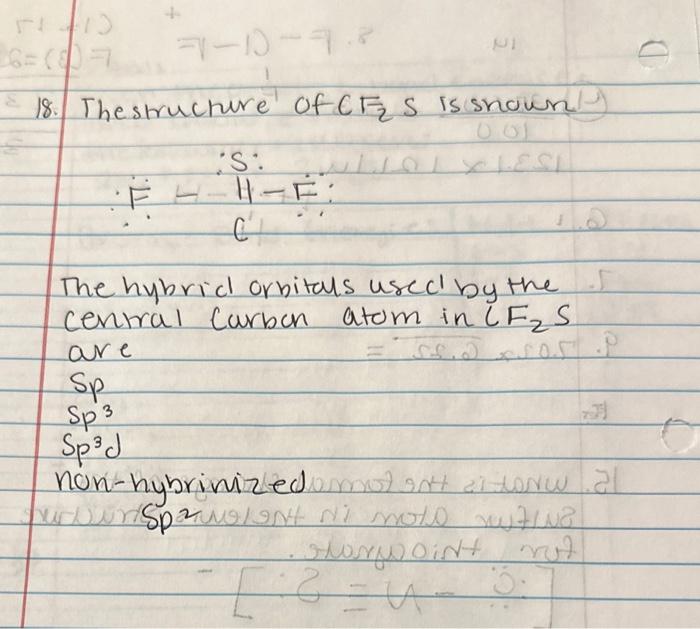 Solved 8. Thestructure of CF2 S is shown :F−HS−F˙ The hybrid | Chegg.com