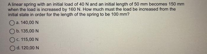 Solved A linear spring with an initial load of 40 N and an | Chegg.com