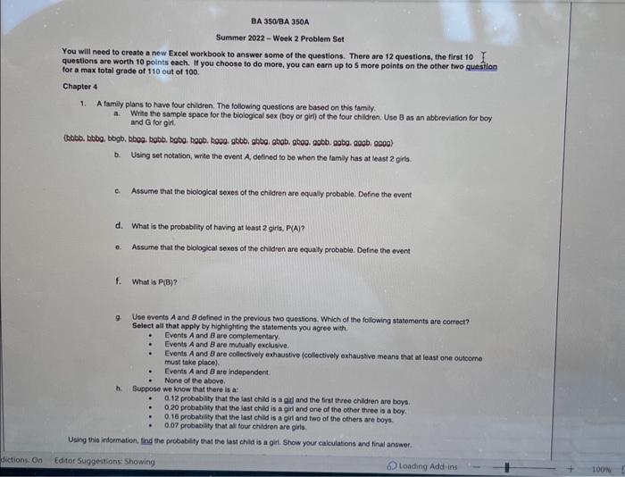 Solved BA 350/BA 350A Summer 2022-Week 2 Problem Set You | Chegg.com