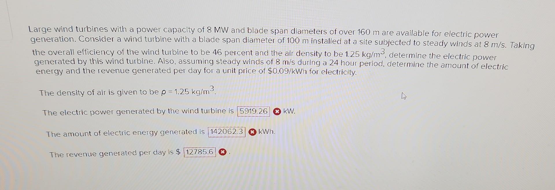 Solved Large wind turbines with a power capacity of 8MW and | Chegg.com
