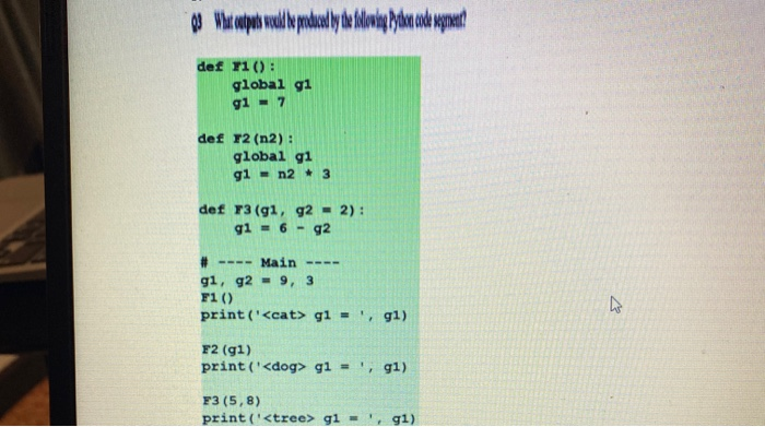 Solved 2 Q2 What output is produced by the following Python | Chegg.com