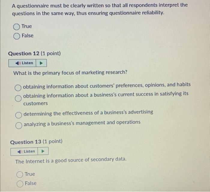Solved A questionnaire must be clearly written so that all | Chegg.com