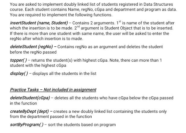 Solved You are asked to implement doubly linked list of | Chegg.com