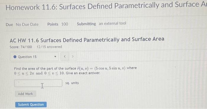 Solved Ac Hw 116 Surfaces Defined Parametrically And