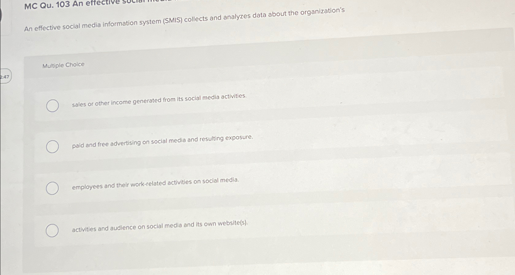 Solved MC Qu. 103 ﻿An effectiveAn effective social media | Chegg.com