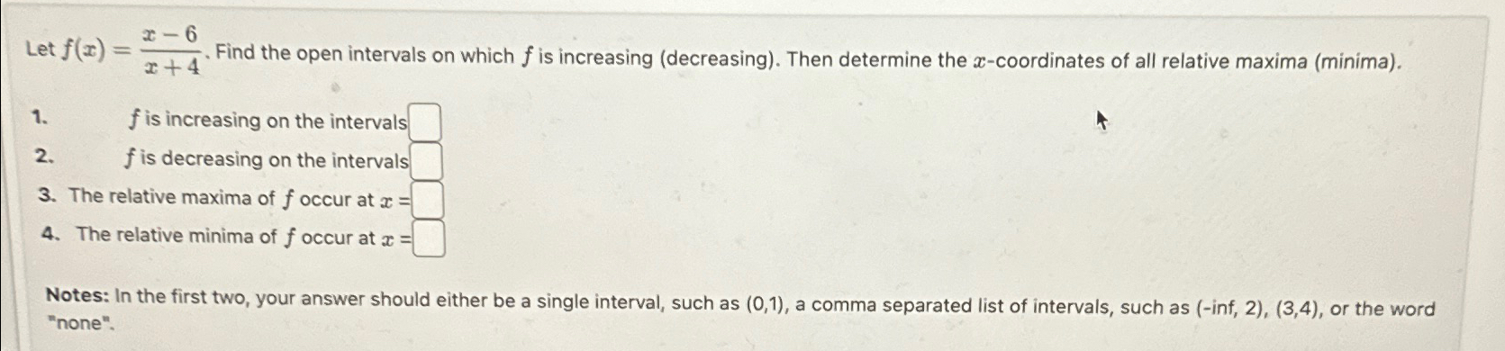 Solved Let f(x)=x-6x+4. ﻿Find the open intervals on which f | Chegg.com