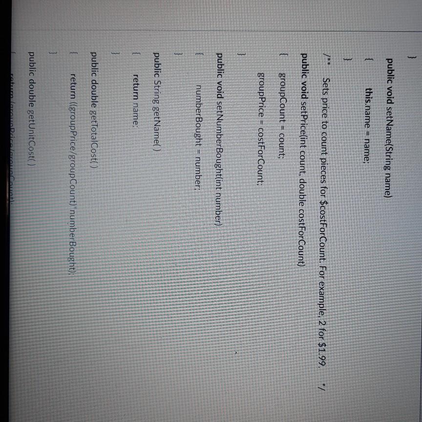 public class Purchase { private String name; private | Chegg.com