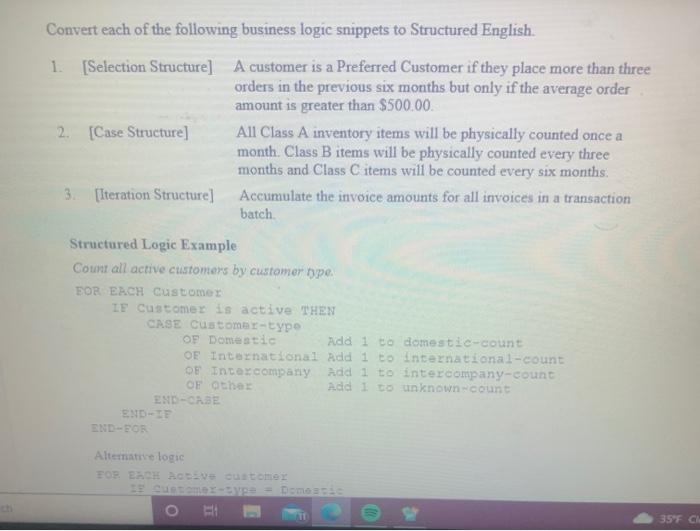 Solved Convert each of the following business logic snippets | Chegg.com