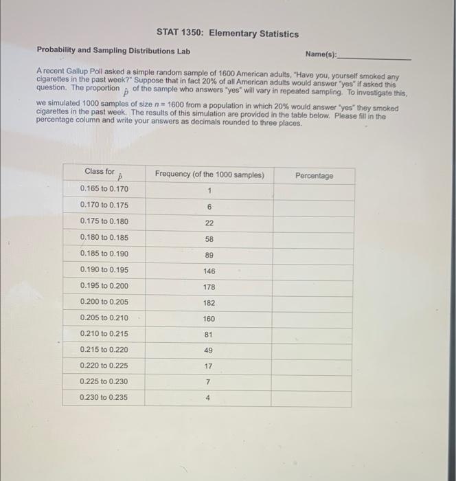 Solved STAT 1350: Elementary Statistics Probability and | Chegg.com