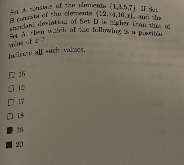 Solved Set A consists of the elements {1,3,5,7}. If Set B | Chegg.com