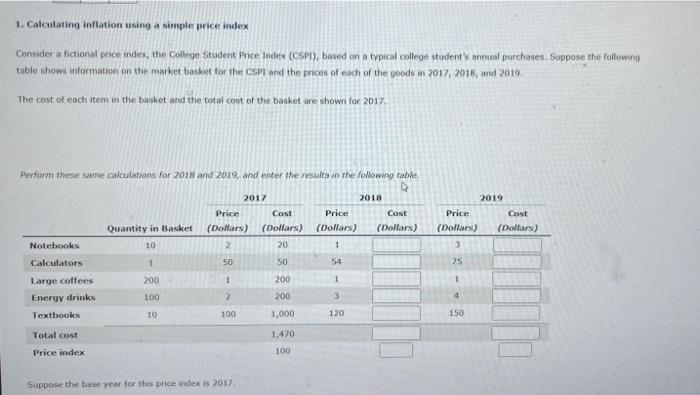 Solved 1. Calculating inflation using a simple price index | Chegg.com